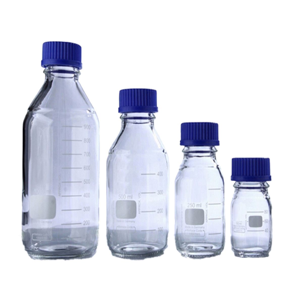 Frasco Reagente de Vidro C/ Tampa de Rosca PP Azul 250ml - Cx/ 10 unidades